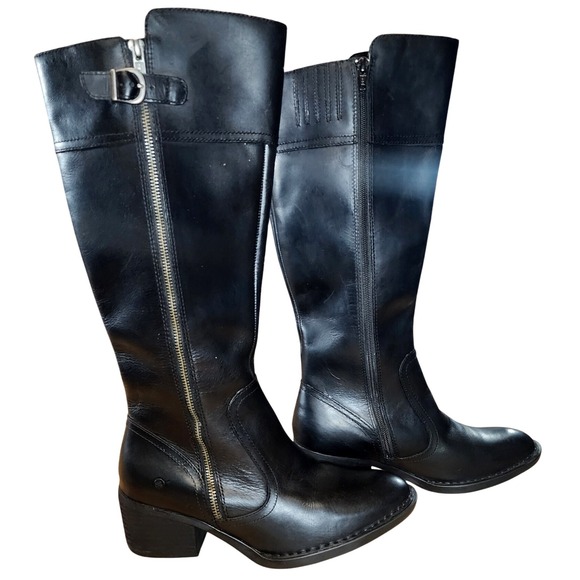 Born | Shoes | Born New Fannar Leather Knee High Boots Black Side Zip ...